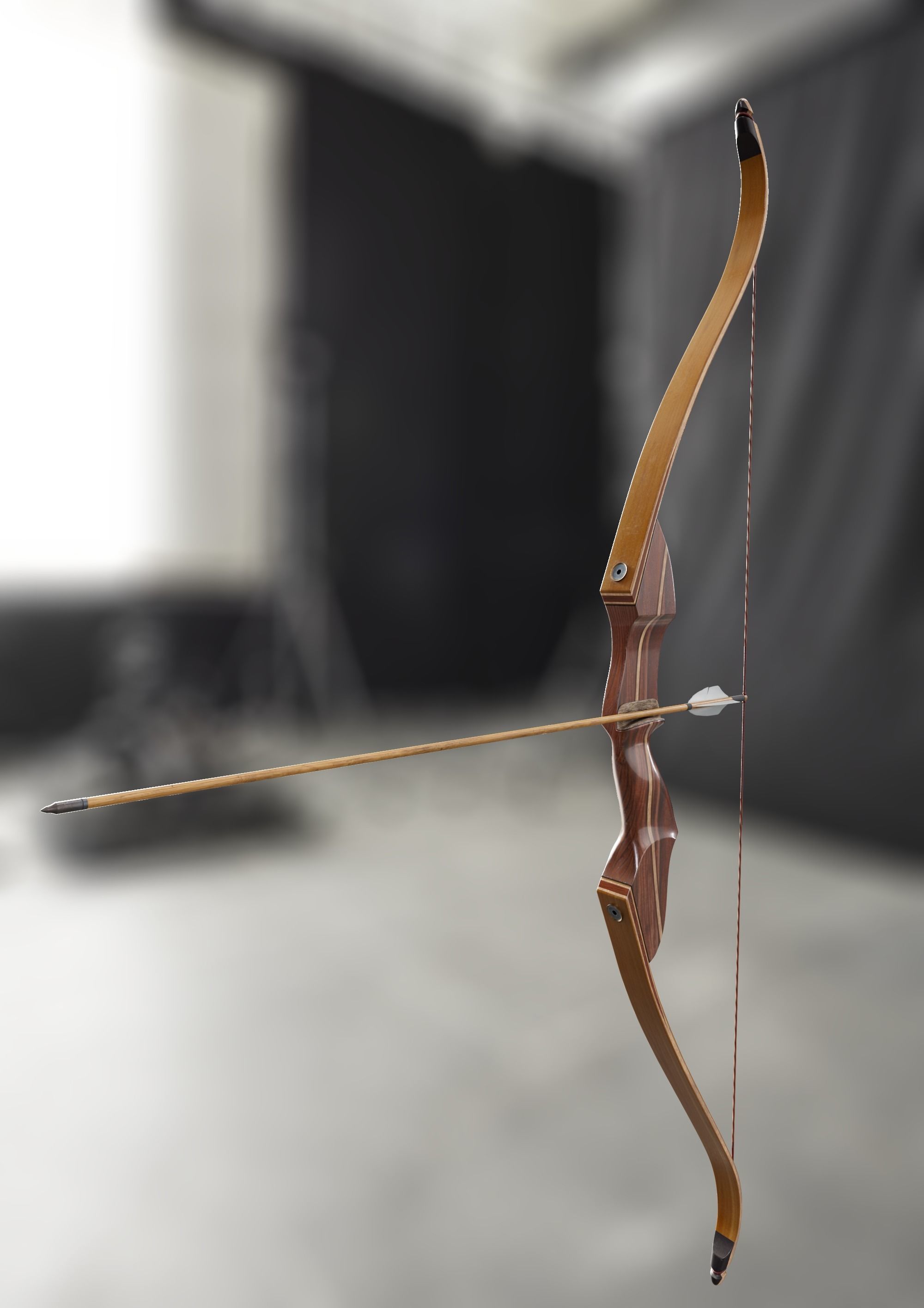 Traditional hunting recurve bow with arrow 3D model | CGTrader