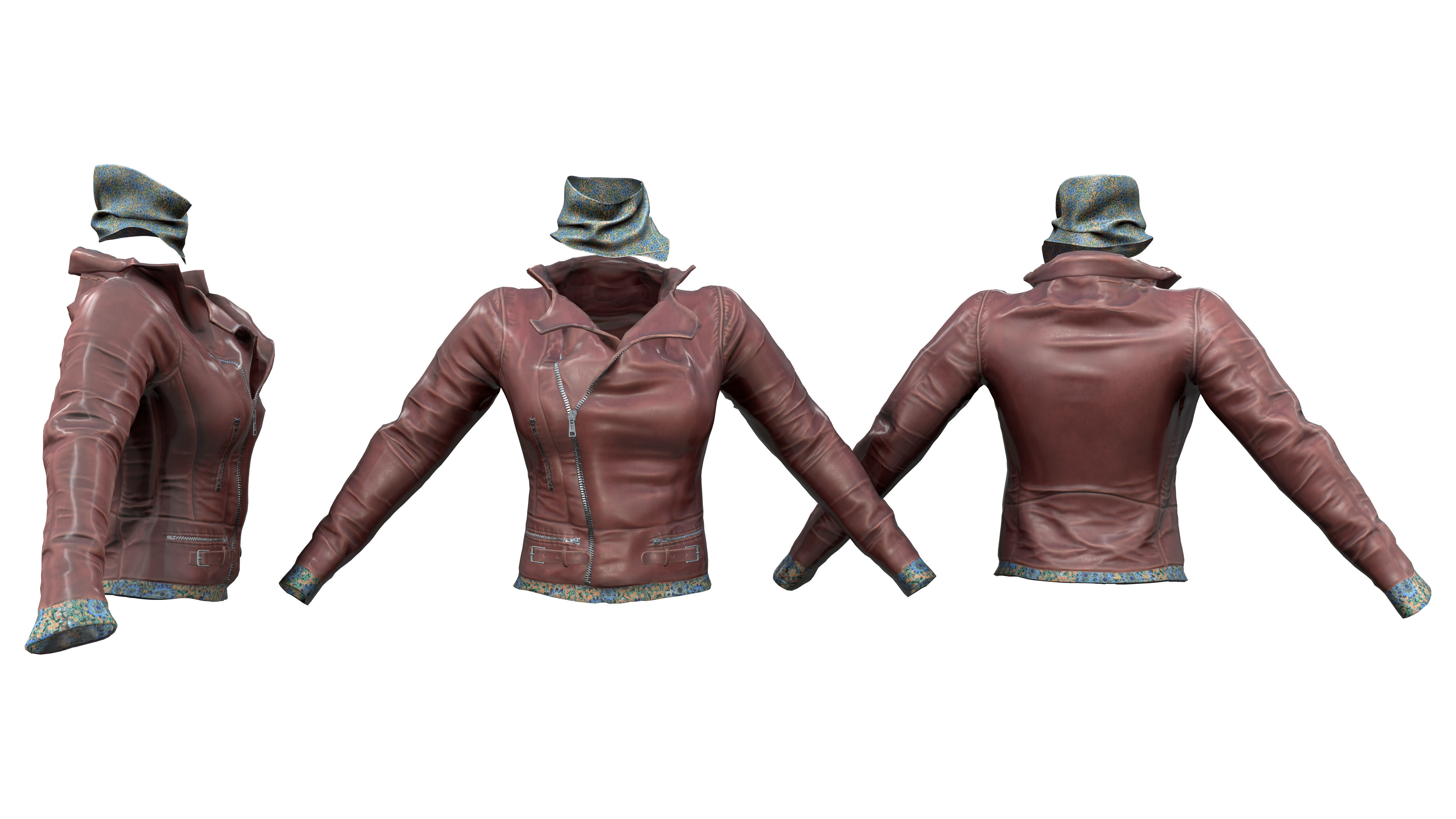 3D model Brown Leather Jacket With Scarf VR / AR / low-poly | CGTrader
