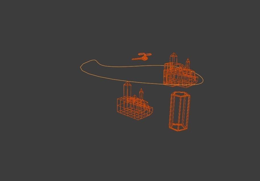 Neon Line Helcopter fly over animation rigged and animated 3D model ...