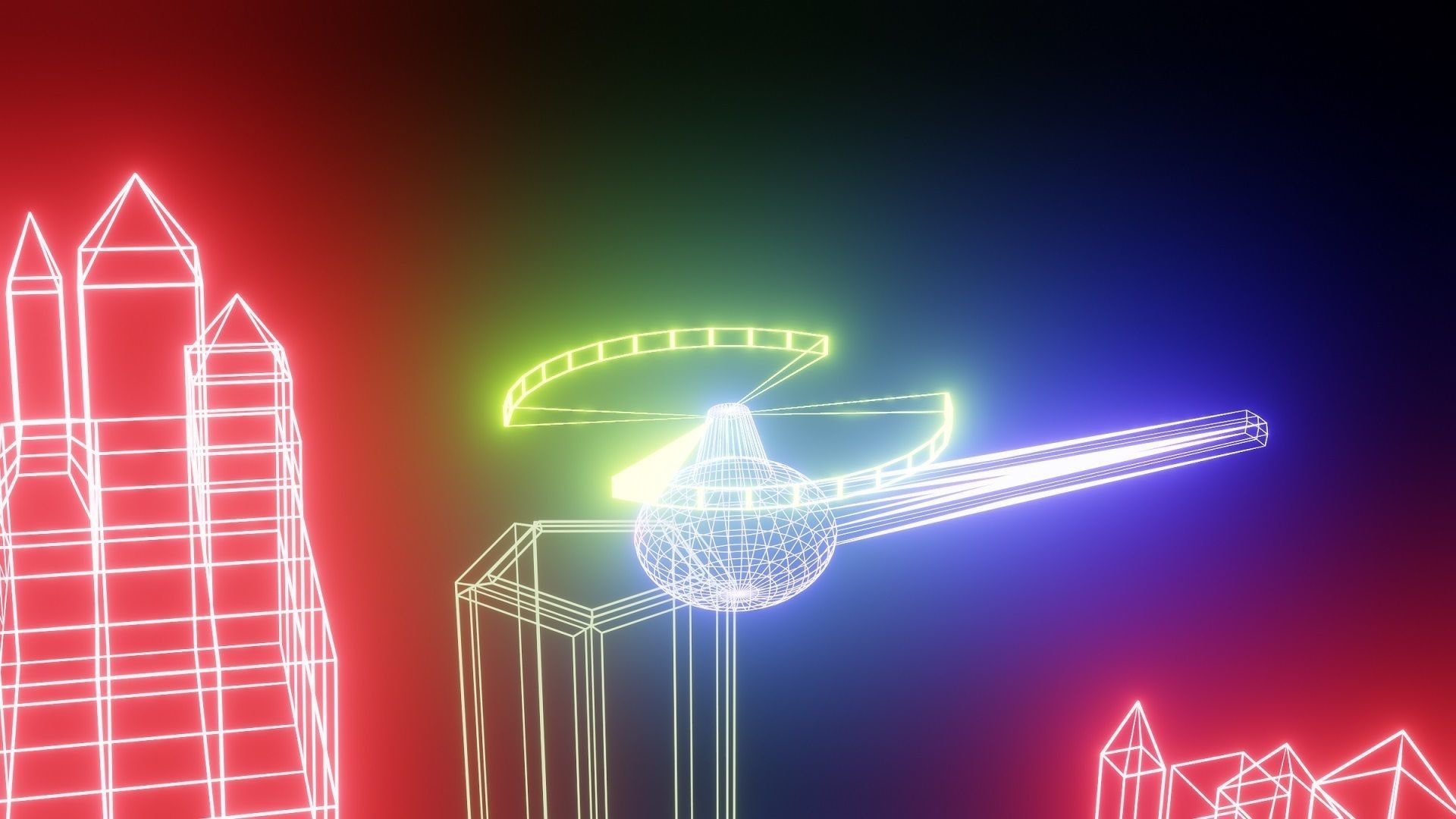 Neon Line Helcopter fly over animation rigged and animated 3D model ...