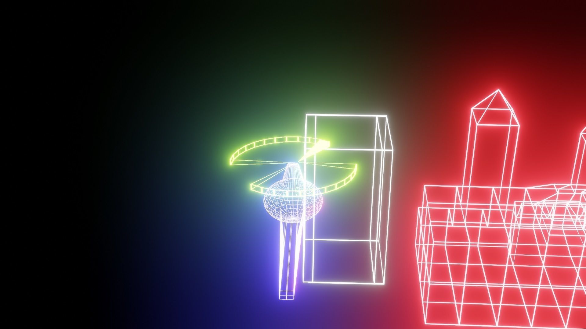 Neon Line Helcopter fly over animation rigged and animated 3D model ...