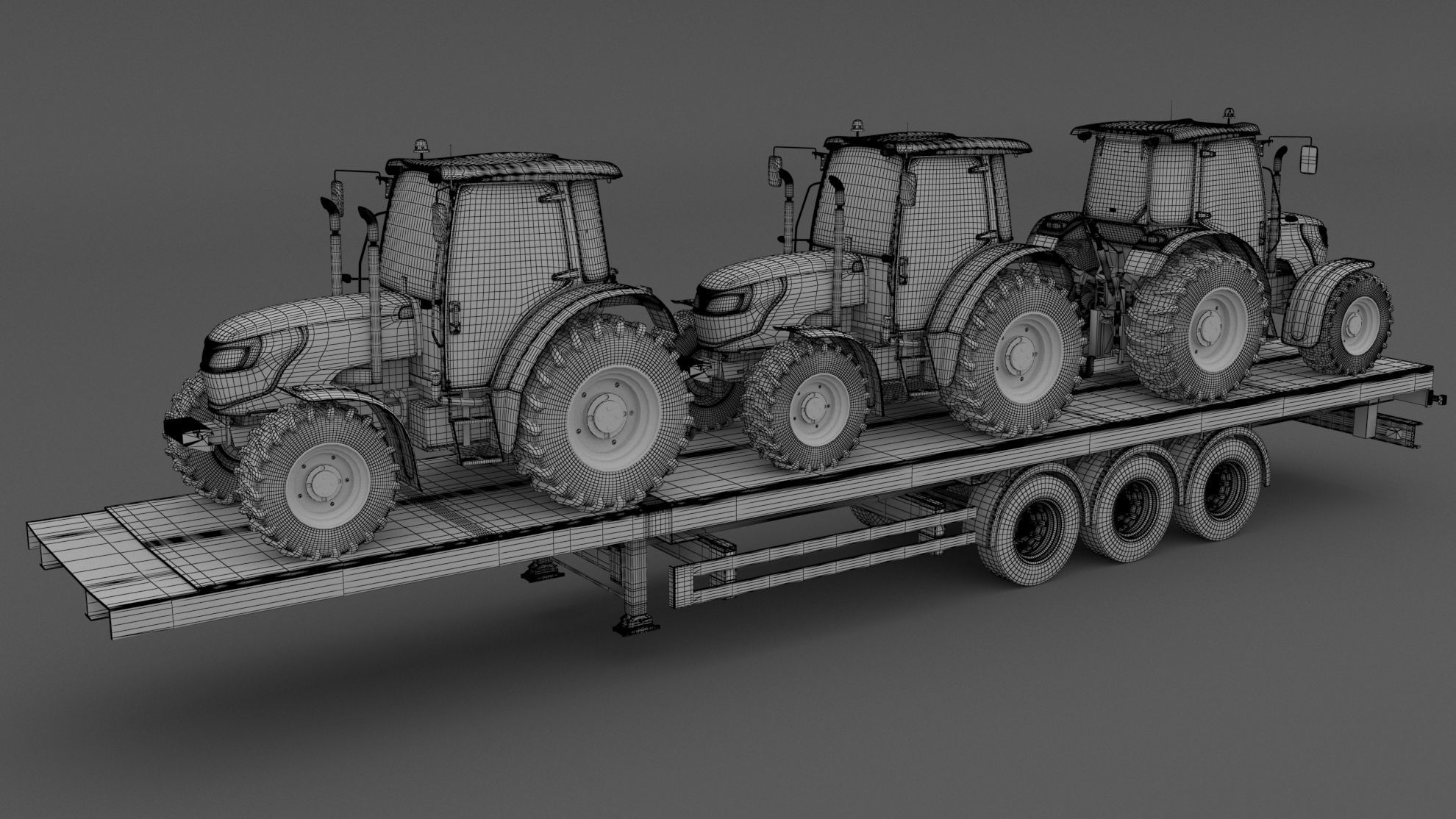 Trailer with Tractors 3D model | CGTrader