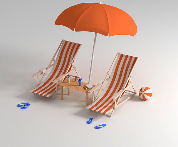 Beach Chairs and items 3D model | CGTrader