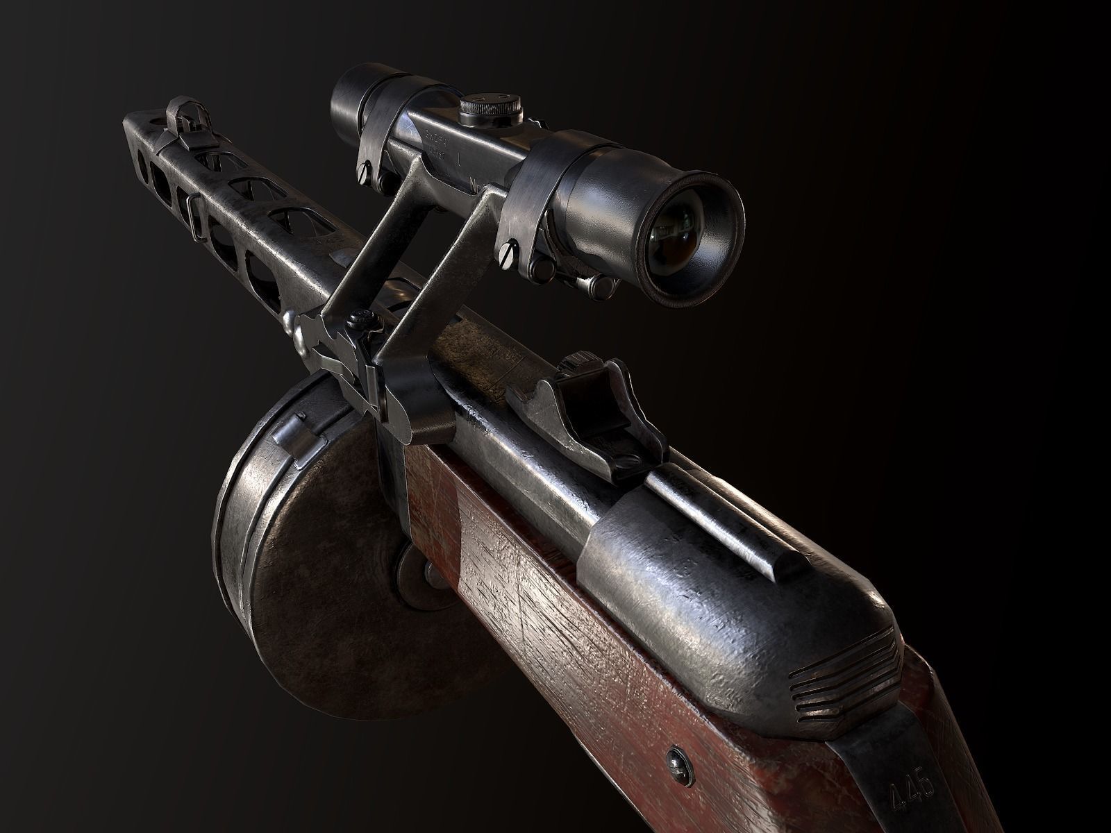3D model PPSh-41 with scope USSR Machine gun WW2 PBR VR / AR / low-poly ...