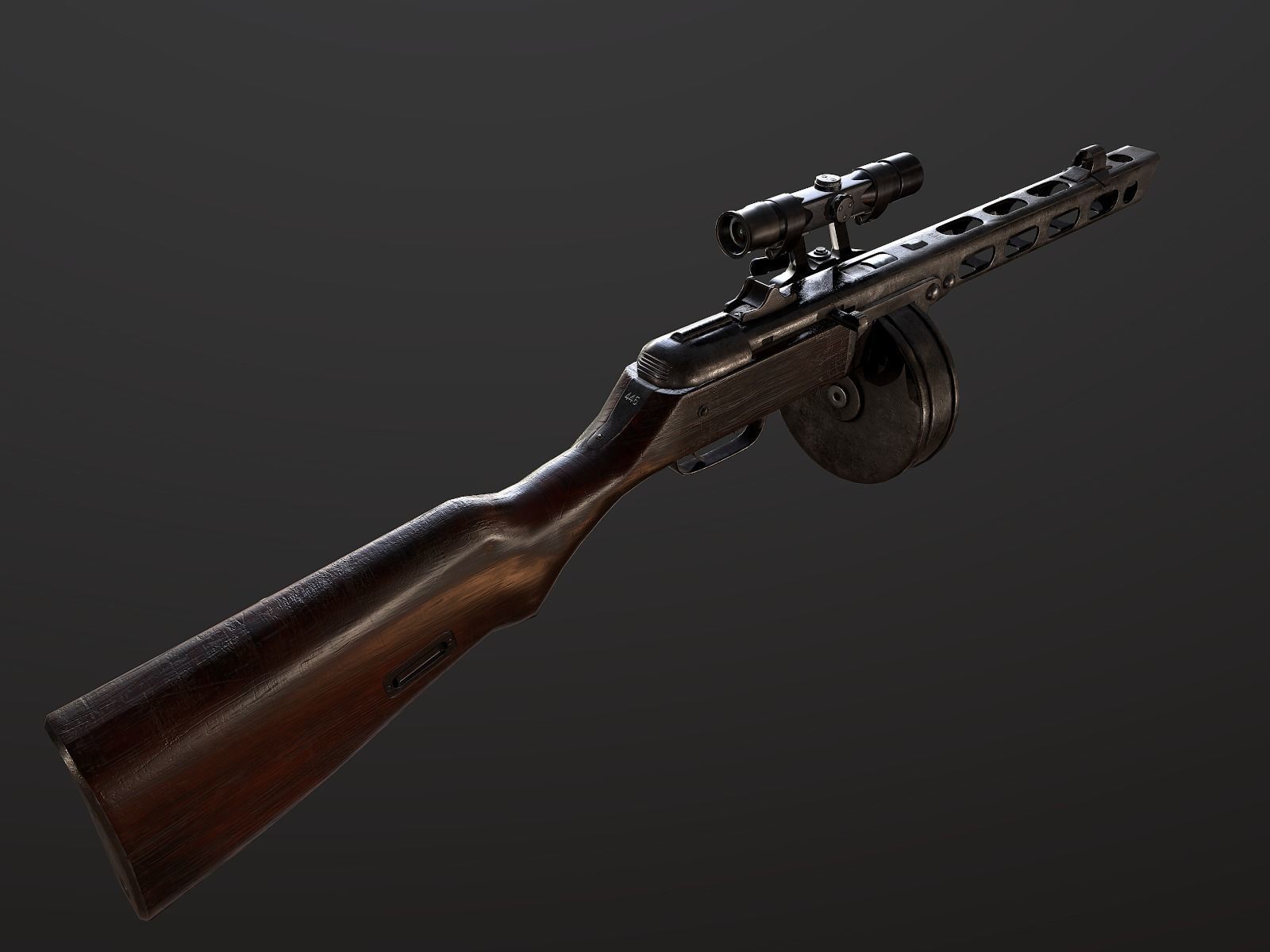 3D model PPSh-41 with scope USSR Machine gun WW2 PBR VR / AR / low-poly ...