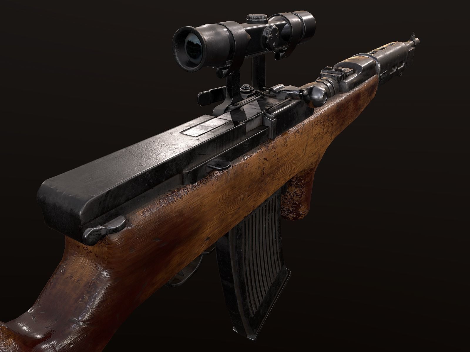 3D model Fedorov machine gun with scope WW2 USSR PBR VR / AR / low-poly ...