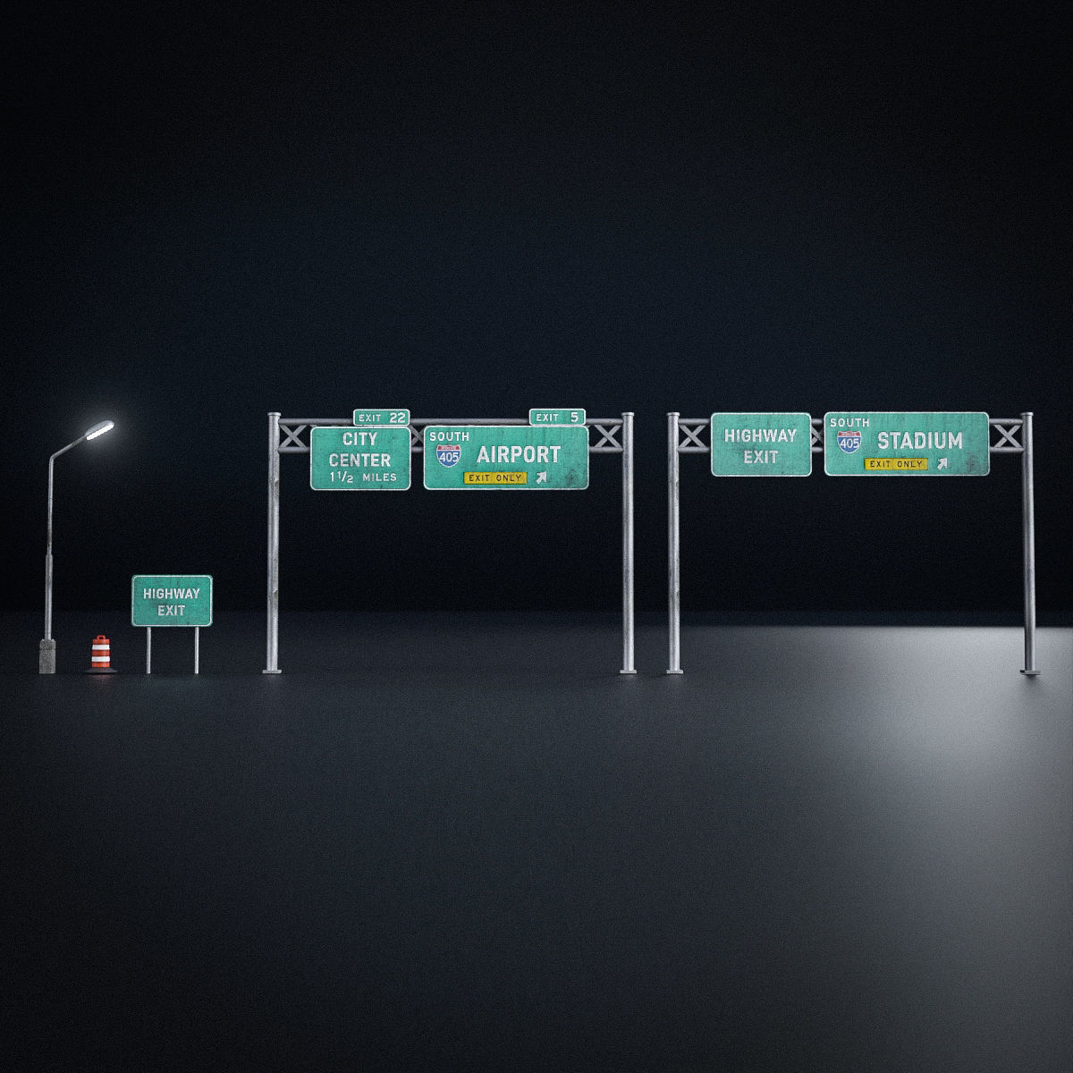 3D model HIGHWAY AND ROAD SET ESSENTIAL PACK VR / AR / low-poly | CGTrader