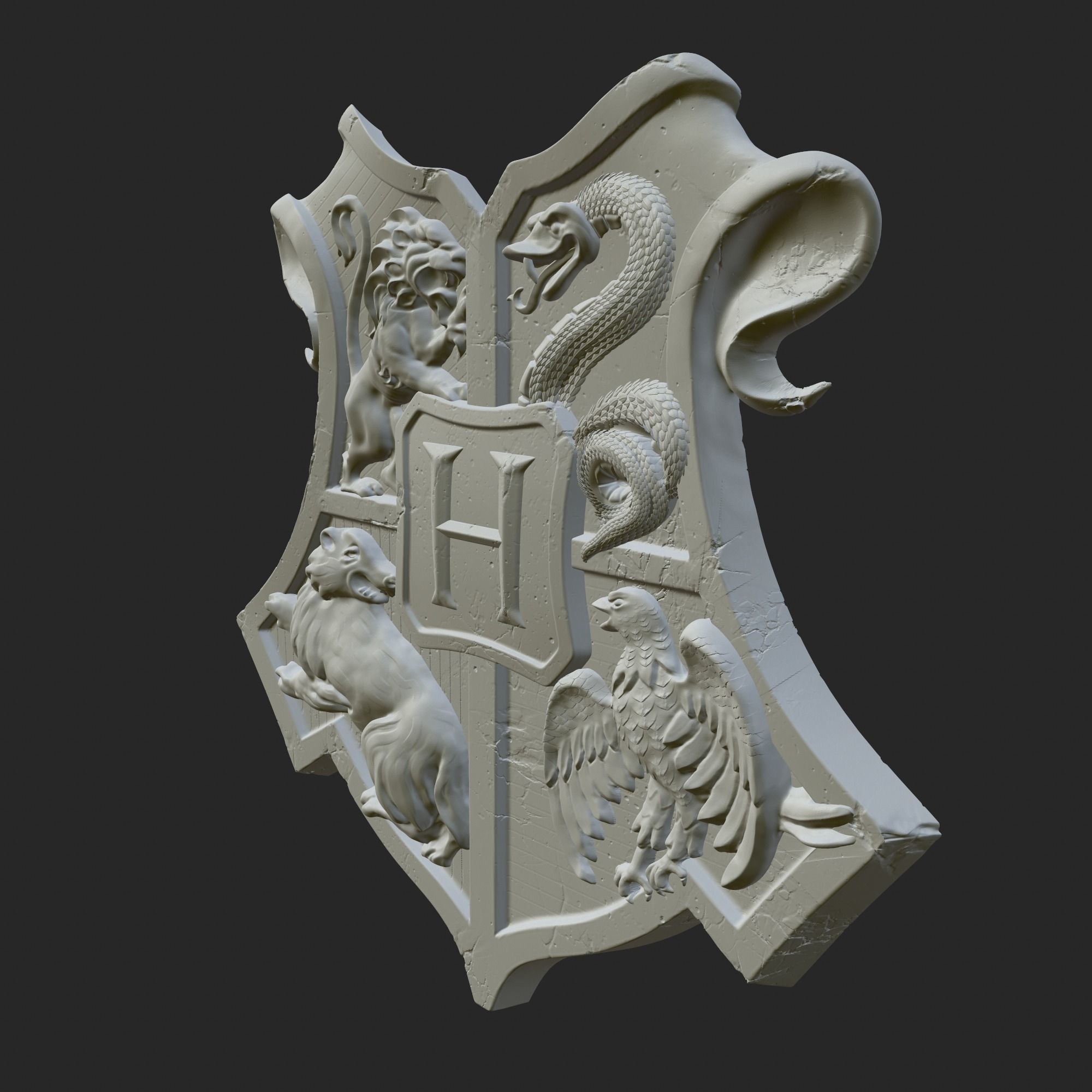 High-poly 3d Sculpture of the Hogwarts Emblem 3D model 3D printable ...