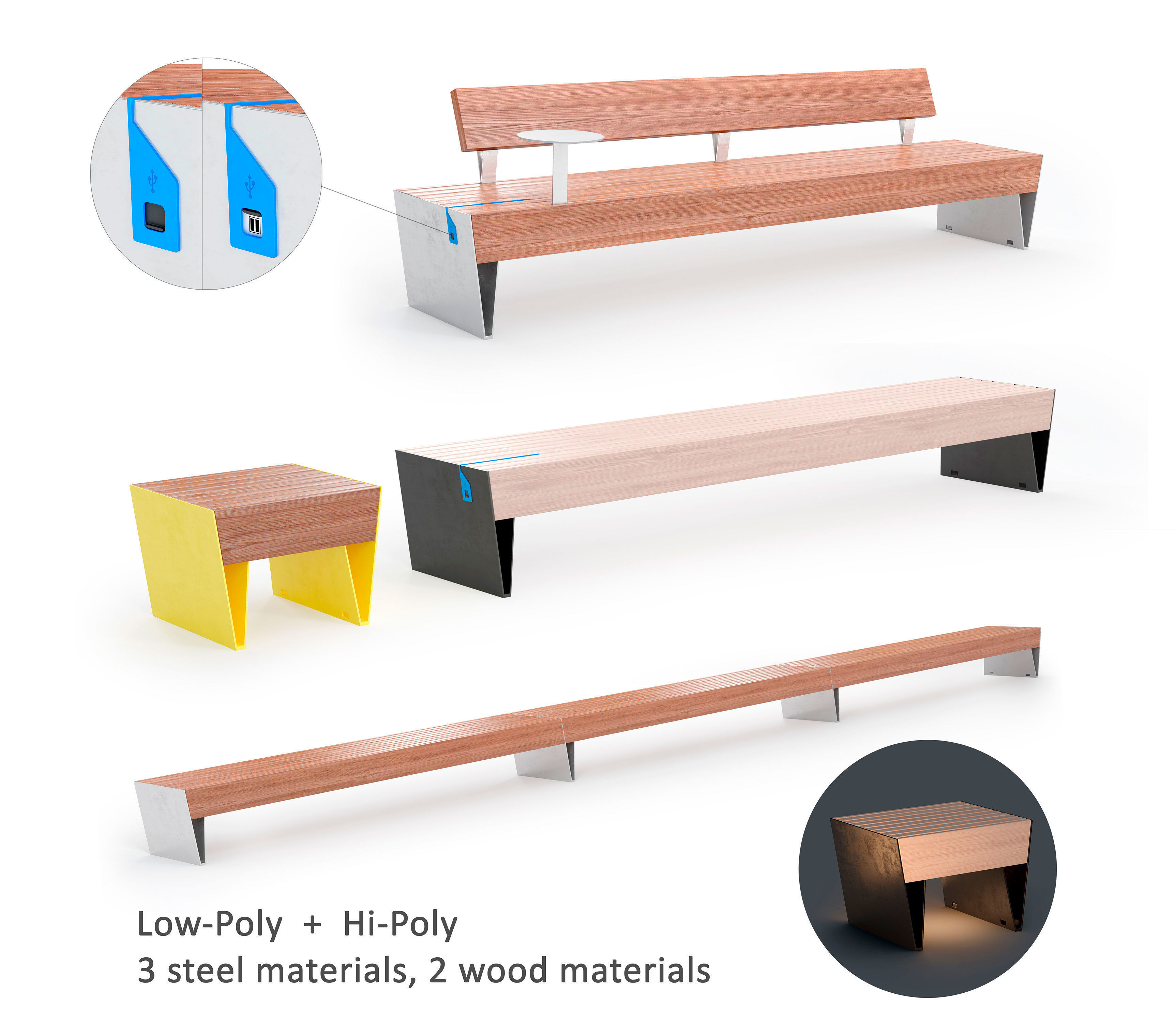 3D model Mmcite Benches Blocq VR / AR / low-poly | CGTrader