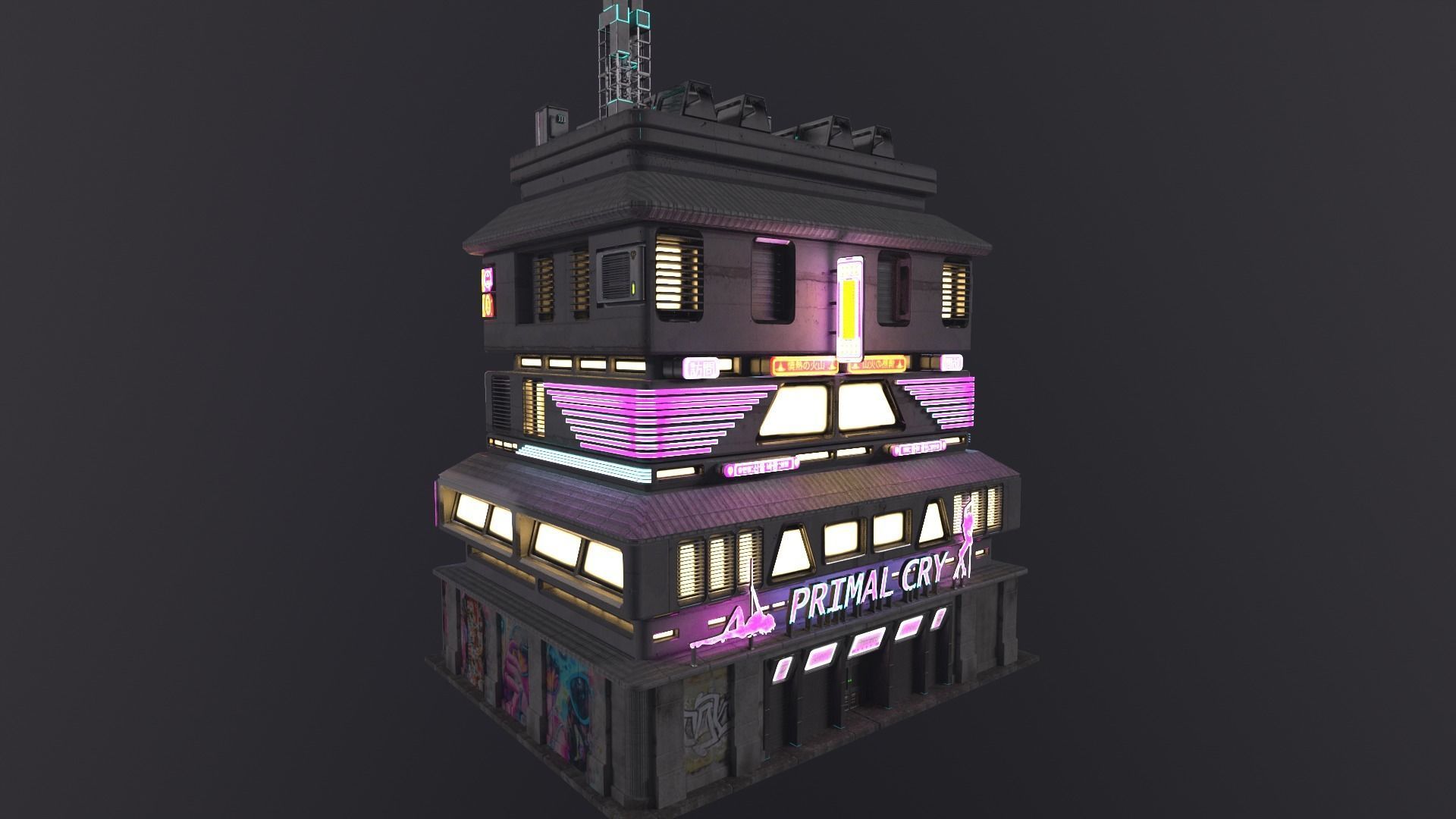 3D model cyberpunk building 7 VR / AR / low-poly | CGTrader