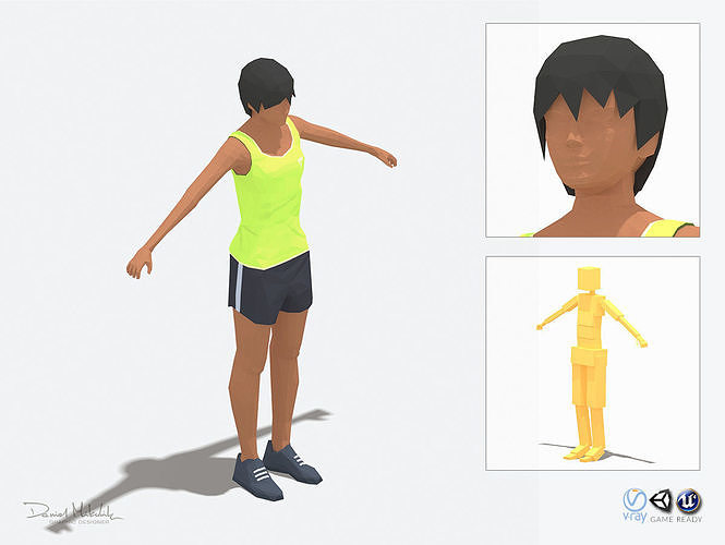 3D model Low Poly Woman Exercise RIG VR / AR / low-poly rigged animated ...