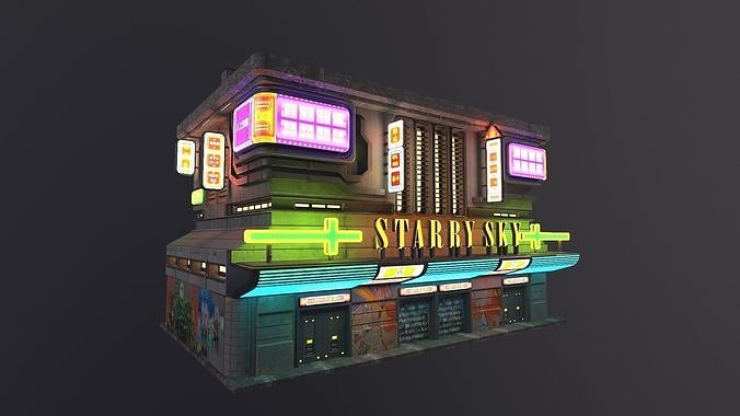 3D model cyberpunk building 6 VR / AR / low-poly | CGTrader