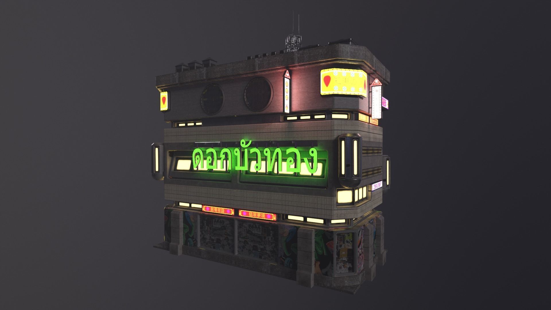 3D model cyberpunk building 5 VR / AR / low-poly | CGTrader