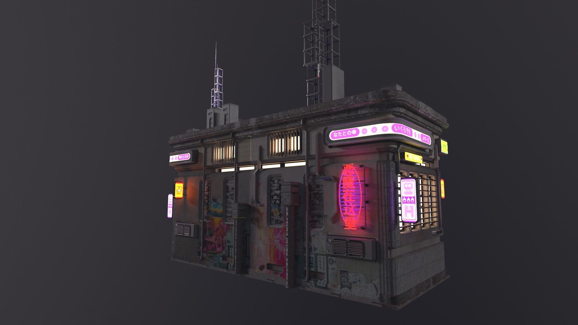 3D model cyberpunk building 4 VR / AR / low-poly | CGTrader