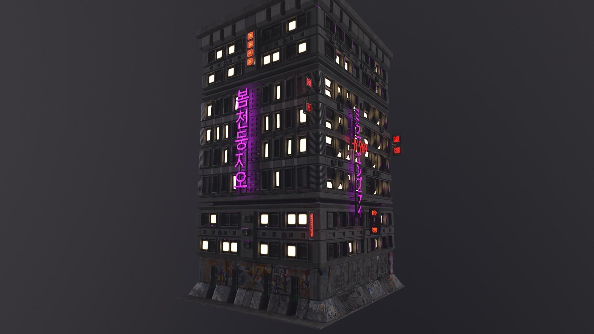 3D model cyberpunk building 18 VR / AR / low-poly | CGTrader