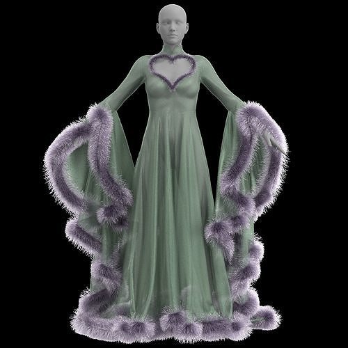 Furry Edge Detailed Long Dress 3D model | CGTrader