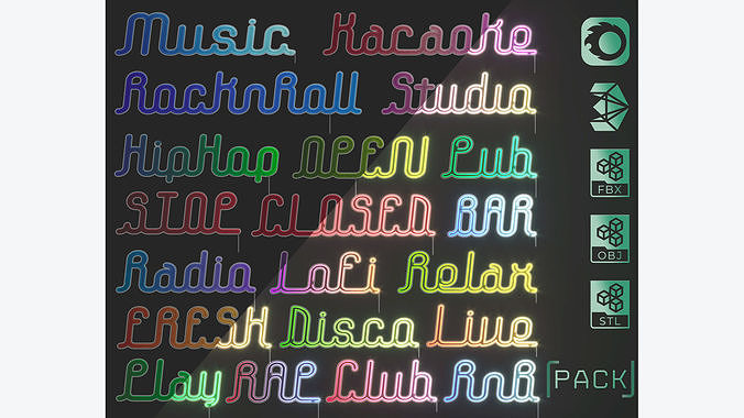 Detailed Words Neon Banners Nameplates PACK 3D Model Collection | CGTrader