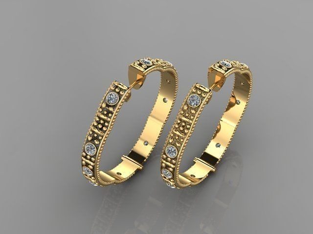 EARRING two gold hoop earrings with diamonds 3D model 3D printable ...