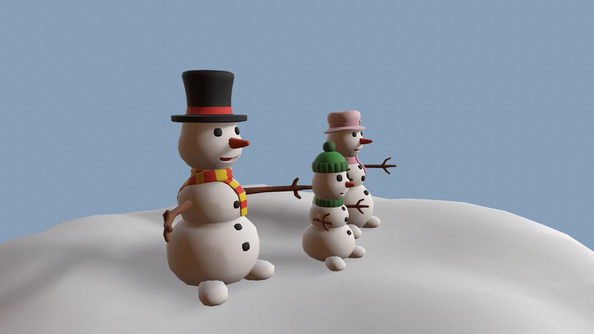 3D model Cartoon Snowmen family VR / AR / low-poly | CGTrader