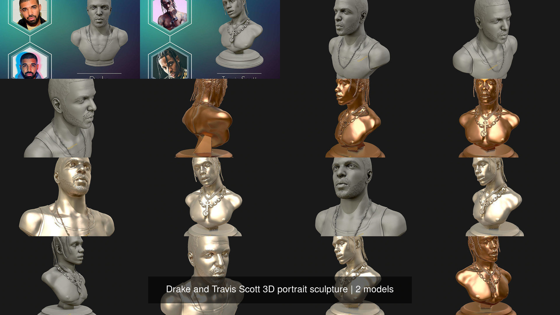 Drake and Travis Scott 3D portrait sculpture 3D Model Collection | CGTrader
