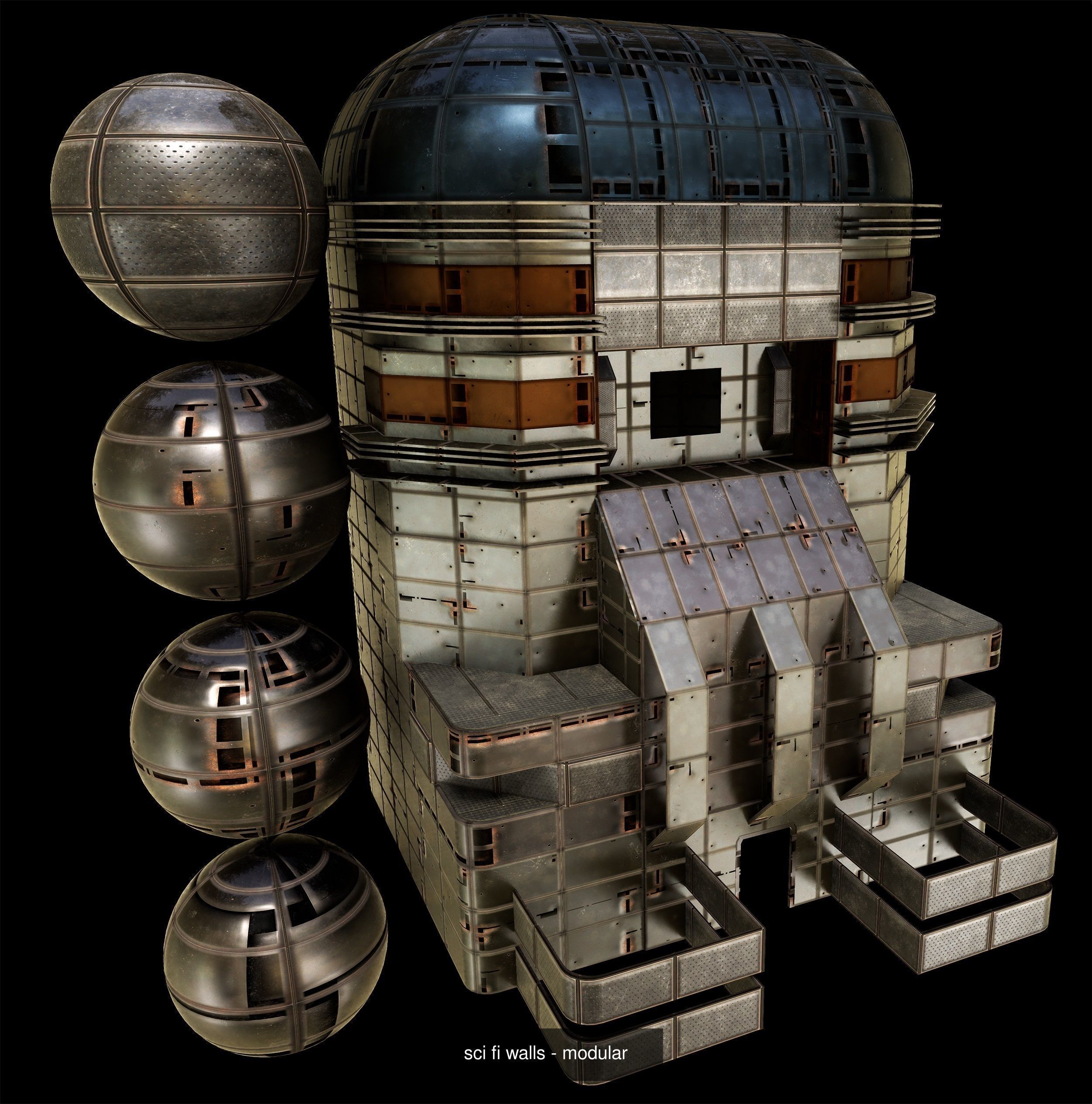 3D Model Collection sci fi walls - architectural modular kit VR / AR ...