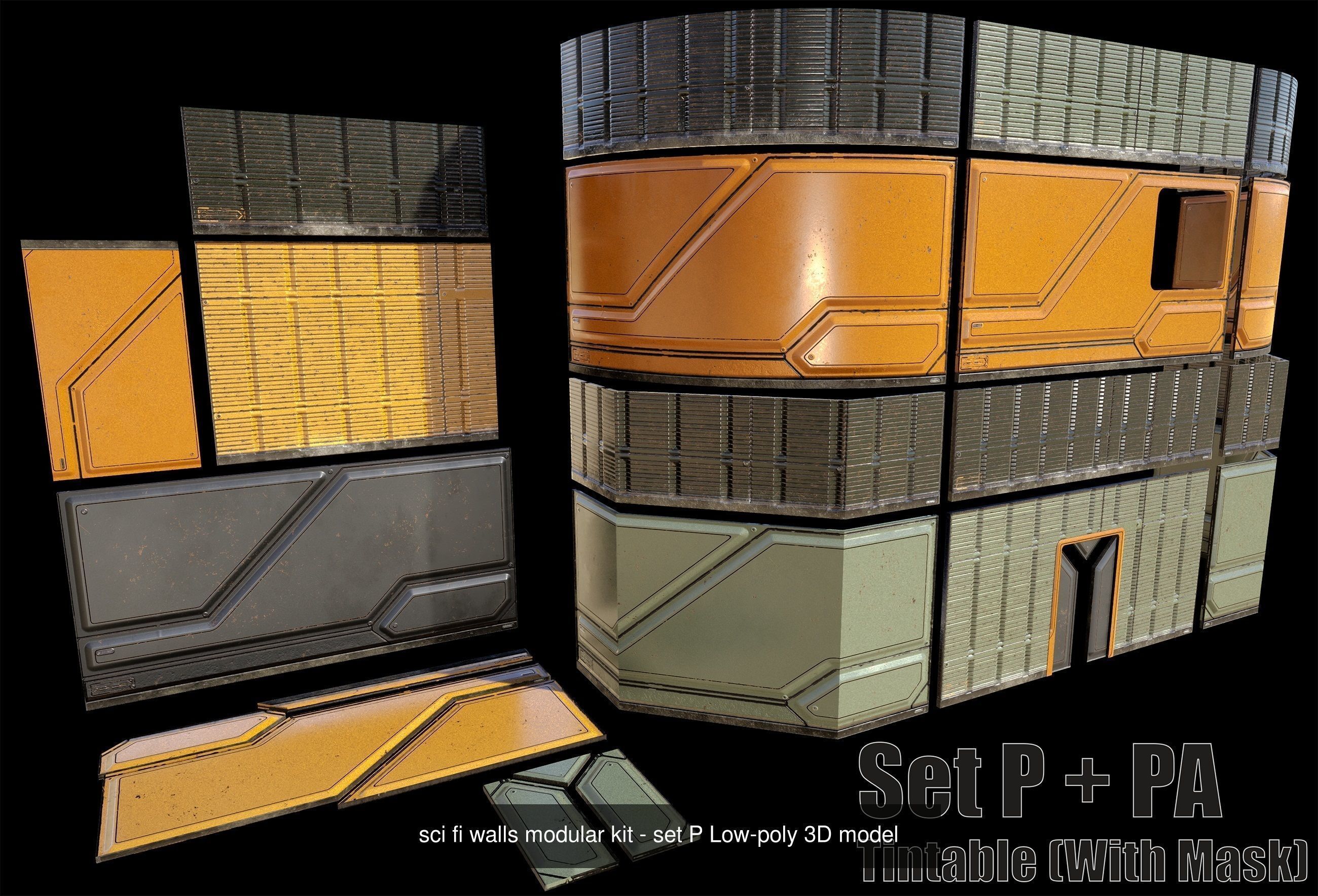 3D Model Collection sci fi walls - architectural modular kit VR / AR ...