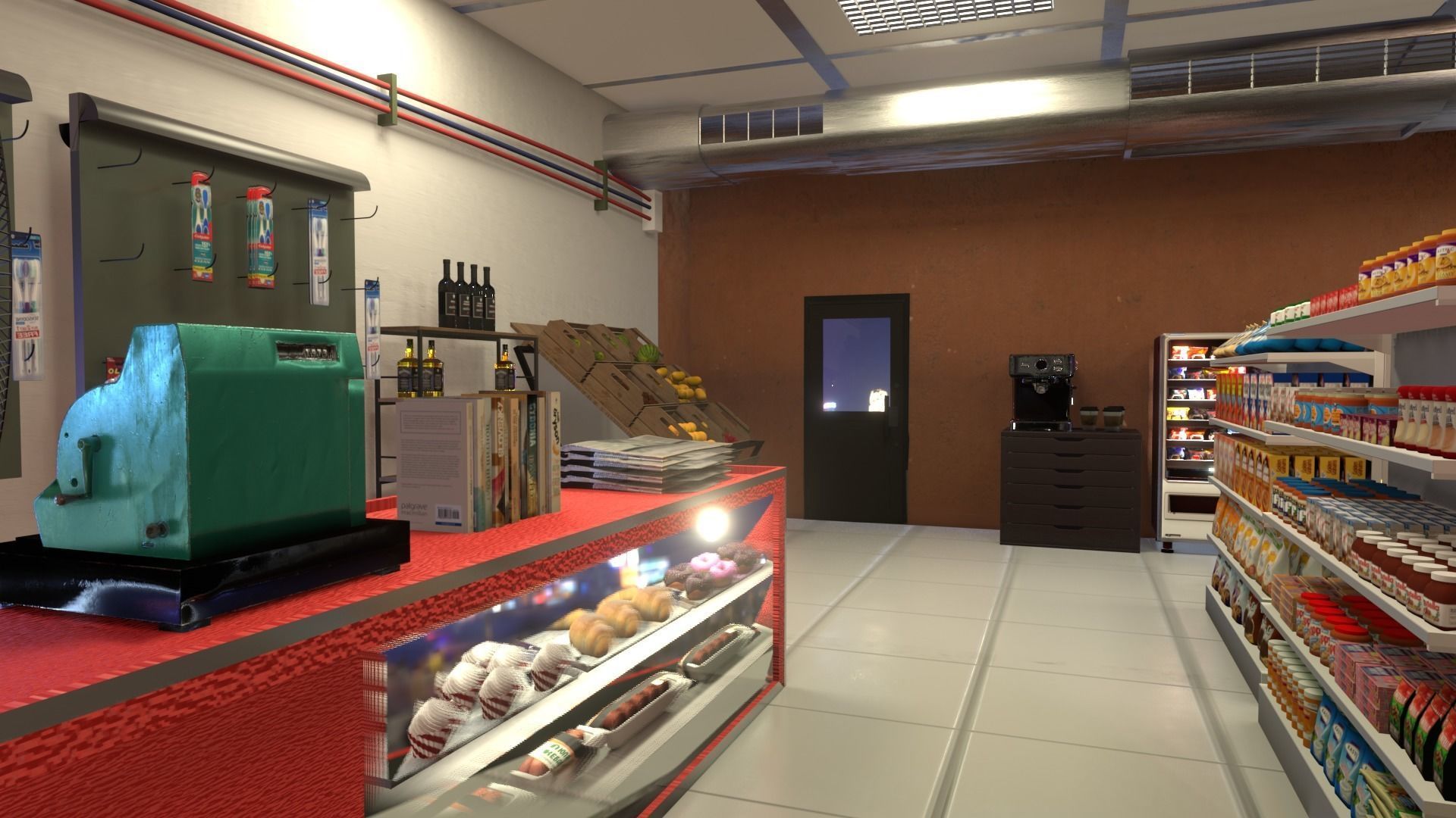 3D model Supermarket industrial building with roof VR / AR / low-poly ...