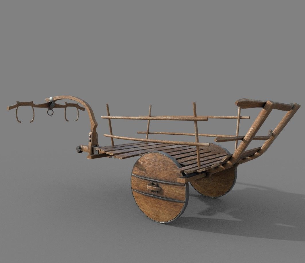 3D model Wooden Medieval Ox Cart VR / AR / low-poly | CGTrader