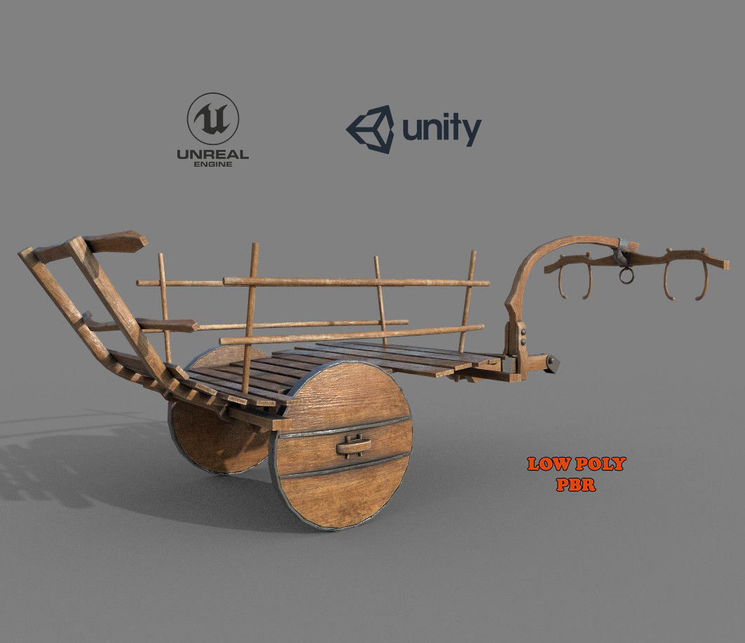 3D model Wooden Medieval Ox Cart VR / AR / low-poly | CGTrader