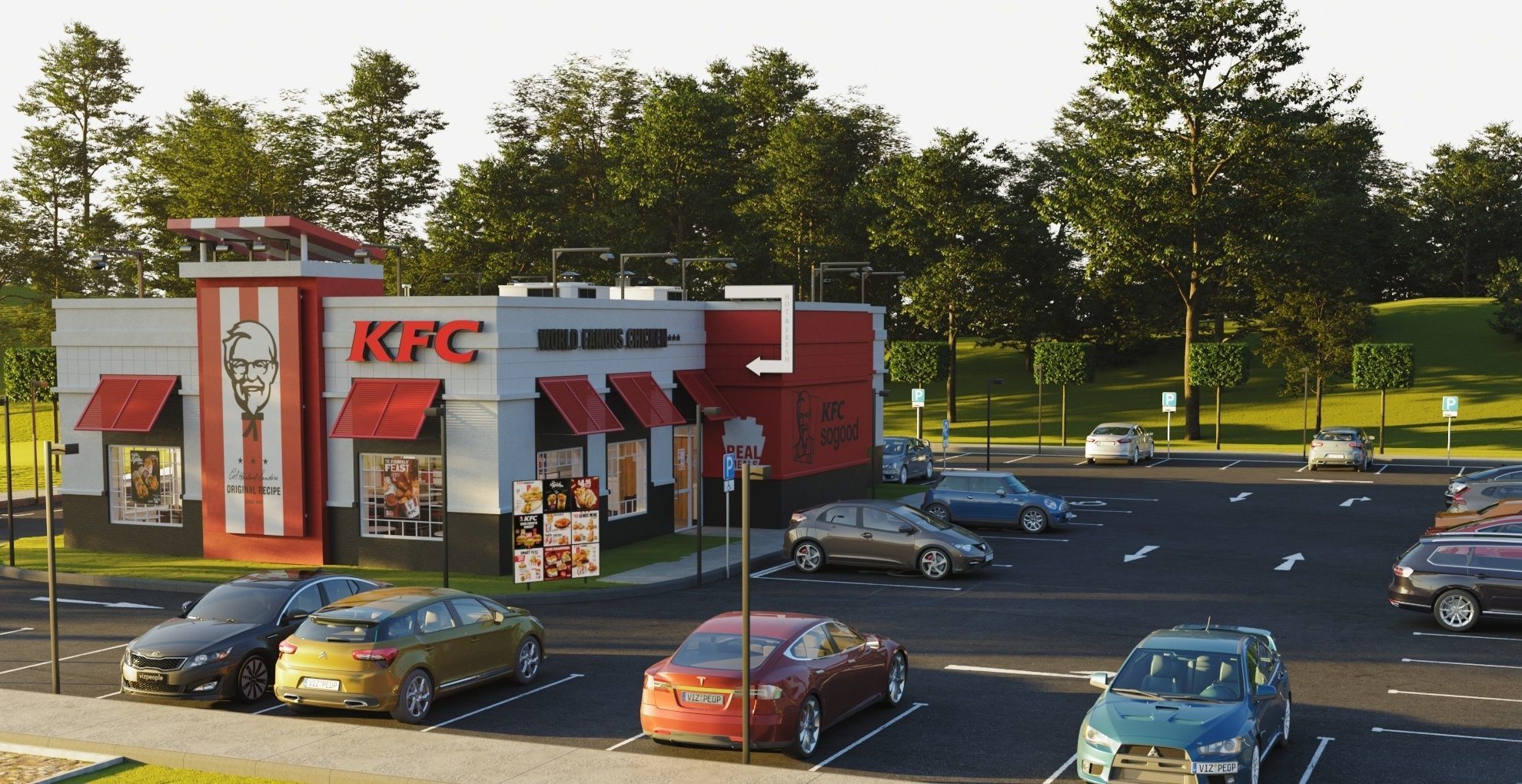 KFC Building and parking 3D model | CGTrader