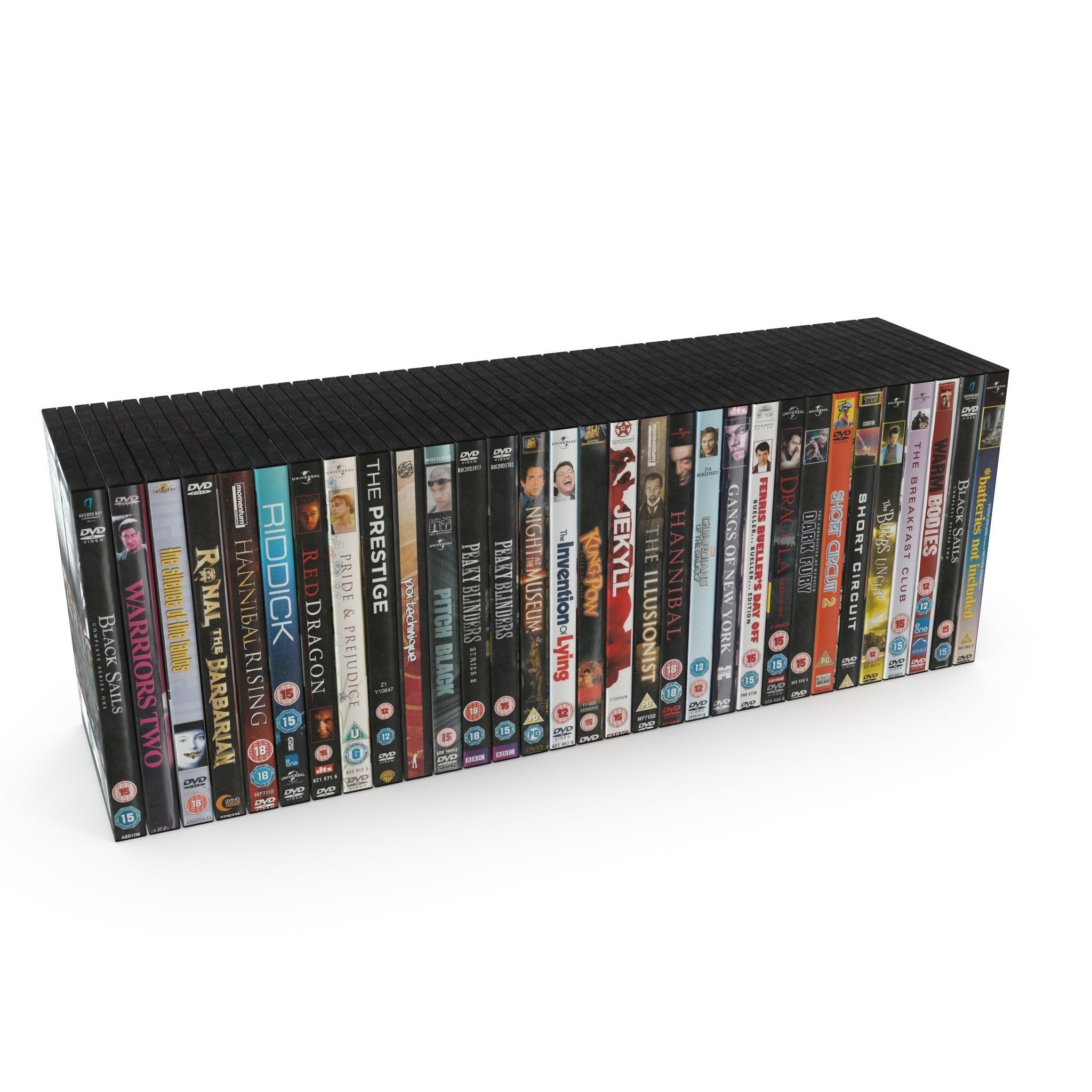32 assorted realistic DVDs with individual cover cases 3D model | CGTrader