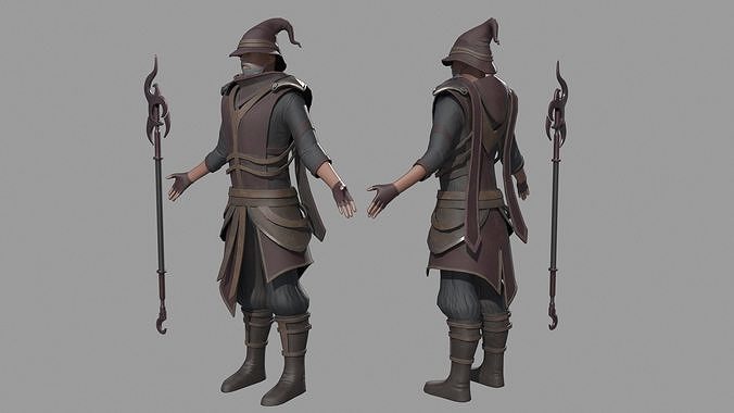 Magician character wearing cloak and hat 3D model | CGTrader