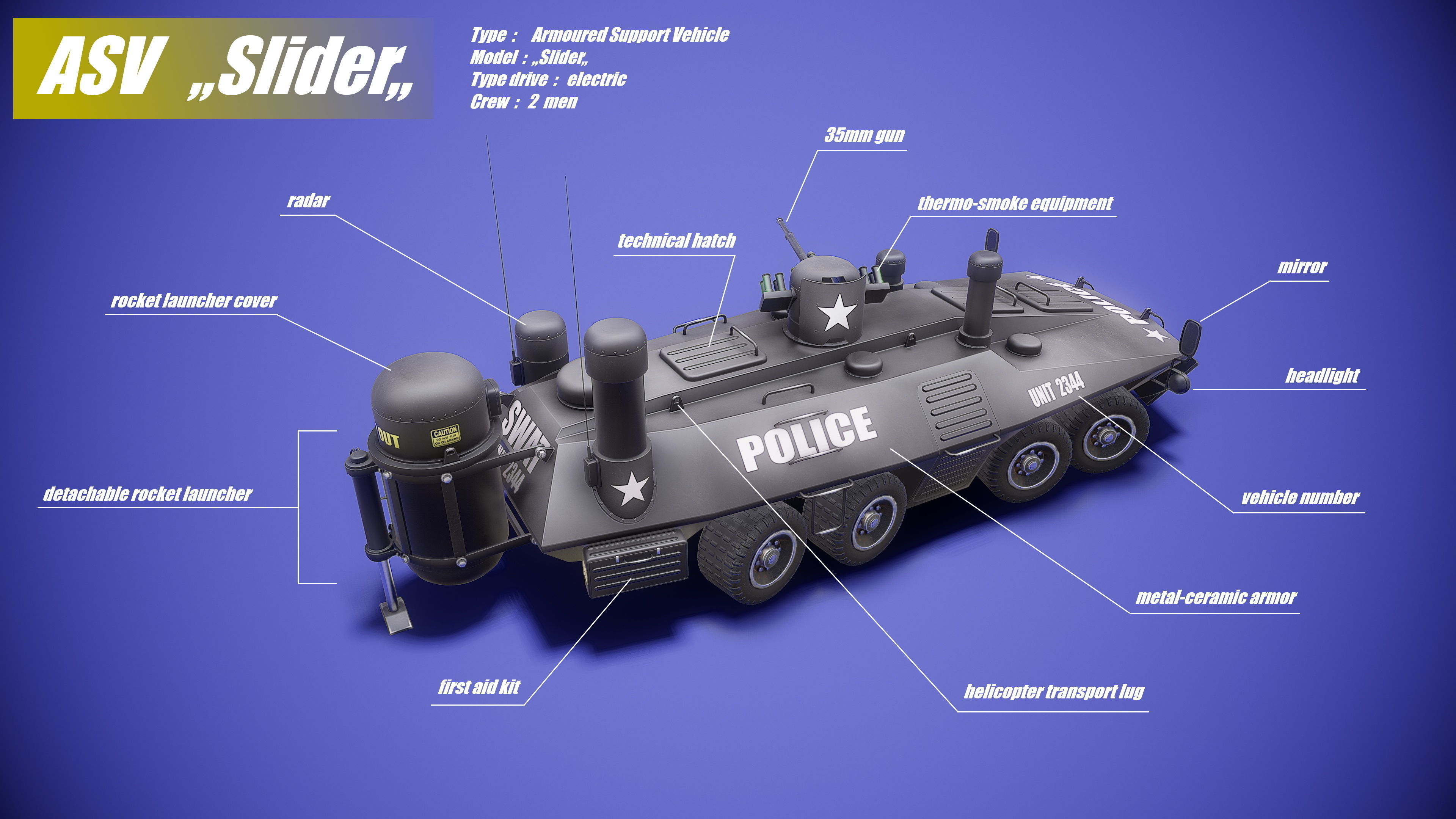 SWAT APC 3D model rigged | CGTrader