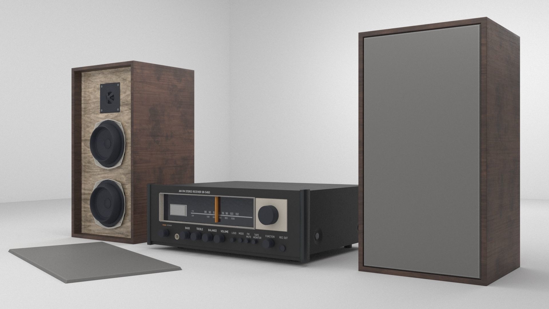 3D model Vintage hi-fi amplituner speakers set PBR low-poly VR / AR ...