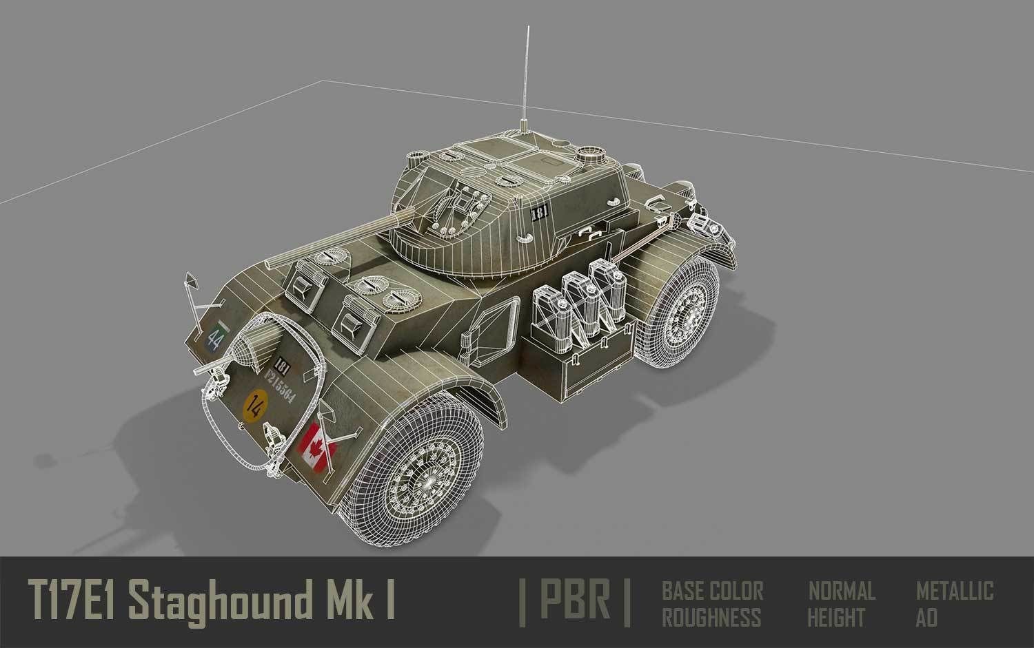 3D model T17E1 Staghound Mk1 Armoured Car PBR VR / AR / low-poly | CGTrader