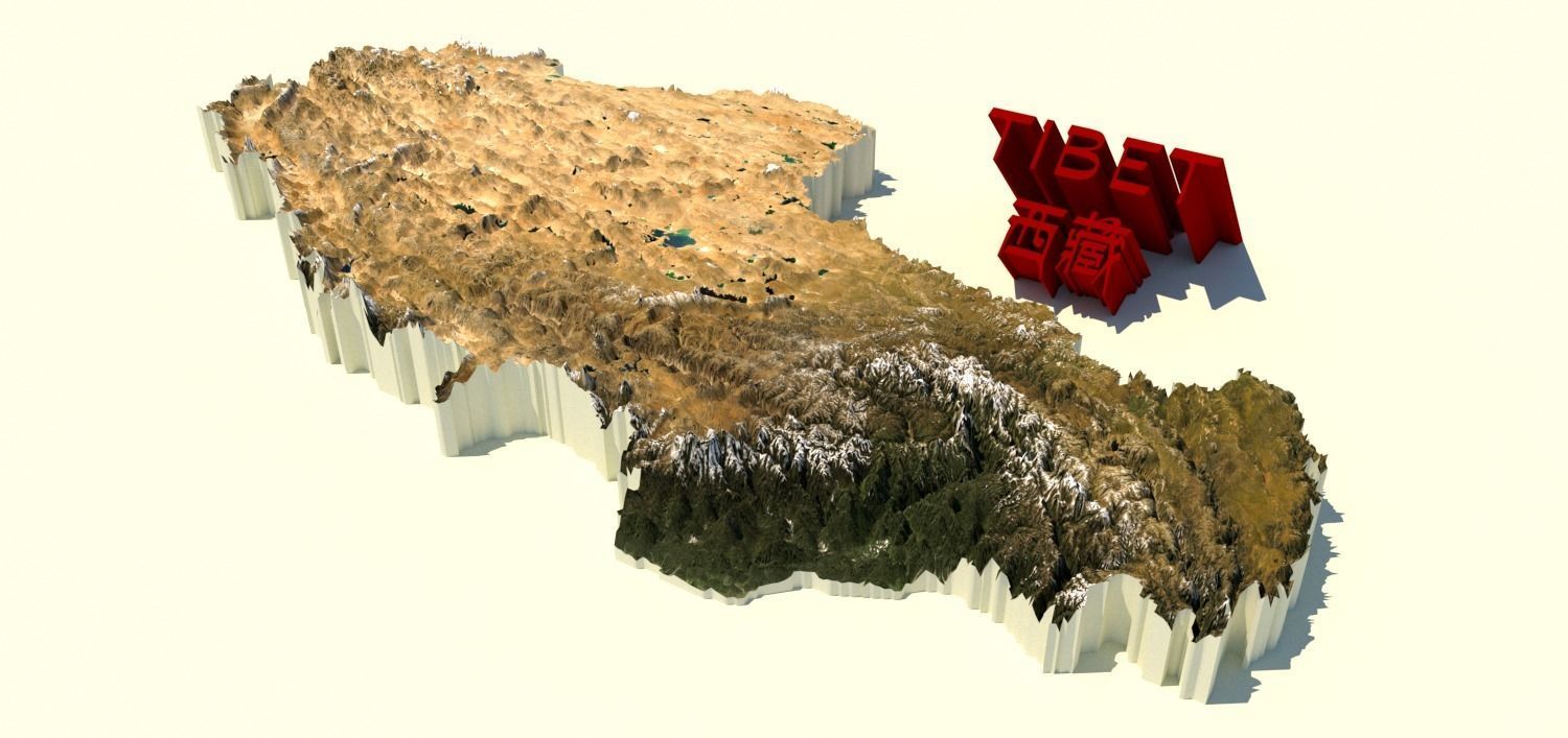 Tibet 3D Terrain Digital Elevation Model low high resolution 3D model ...