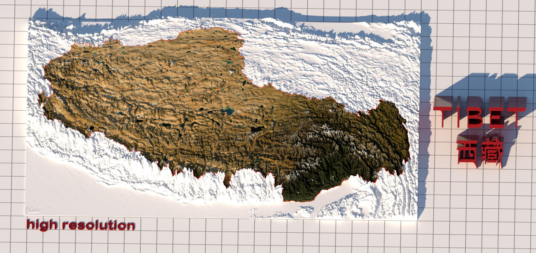 Tibet 3D Terrain Digital Elevation Model low high resolution 3D model ...
