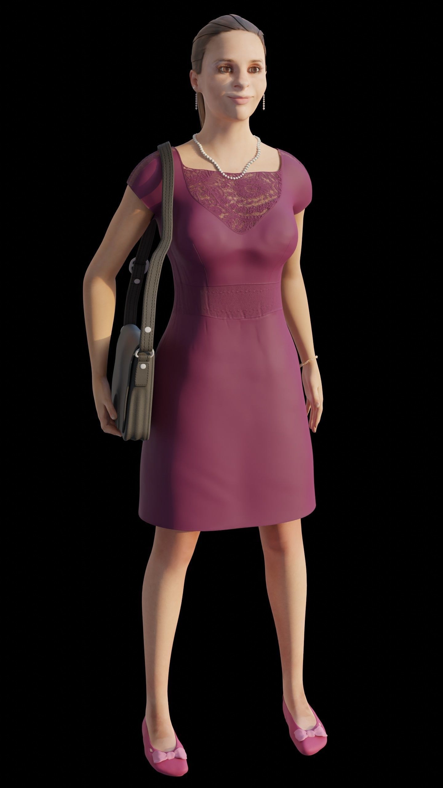 Human female character Jennifer with purple dress free 3D model rigged ...