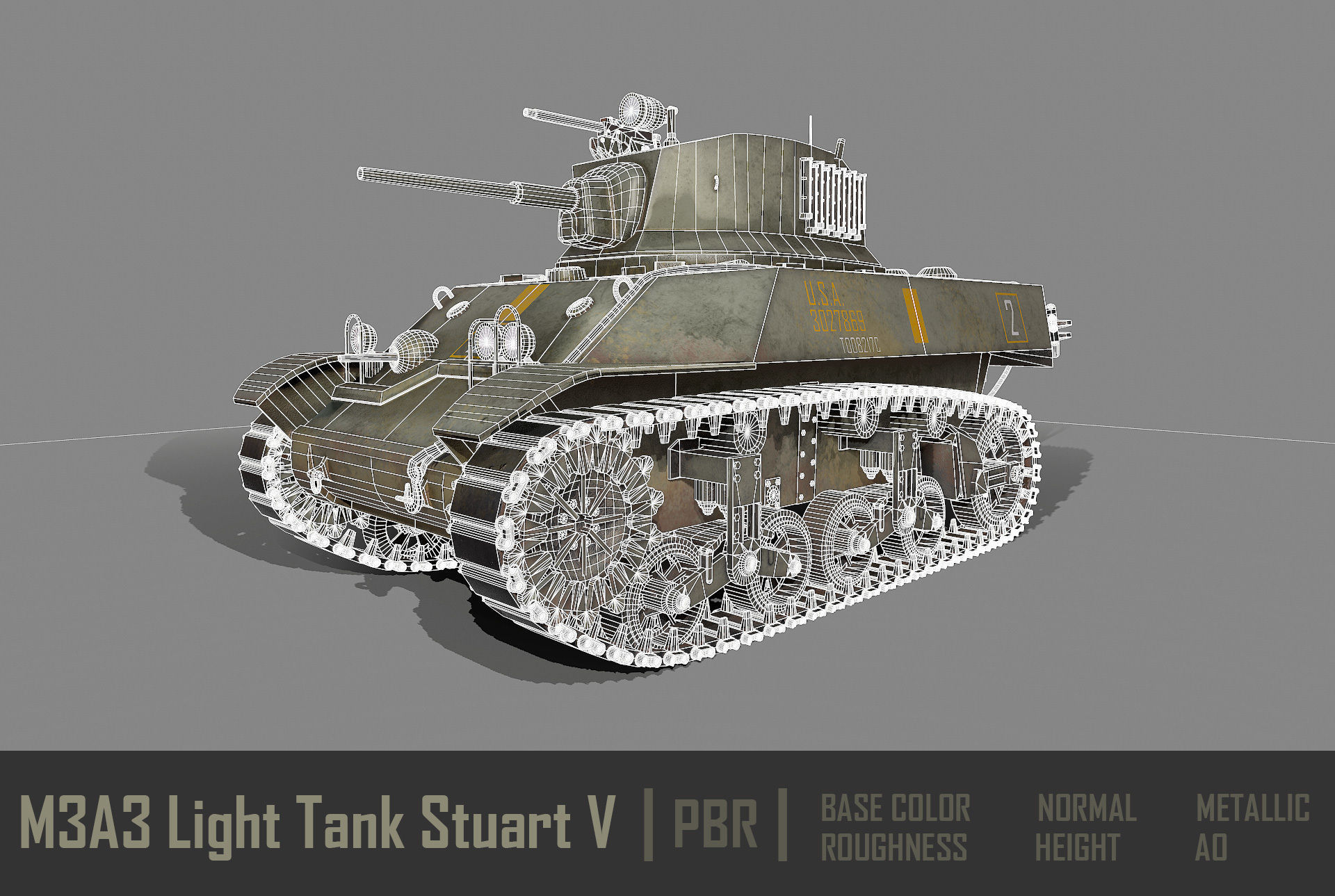 3D model M3A3 Light Tank Stuart V PBR VR / AR / low-poly | CGTrader
