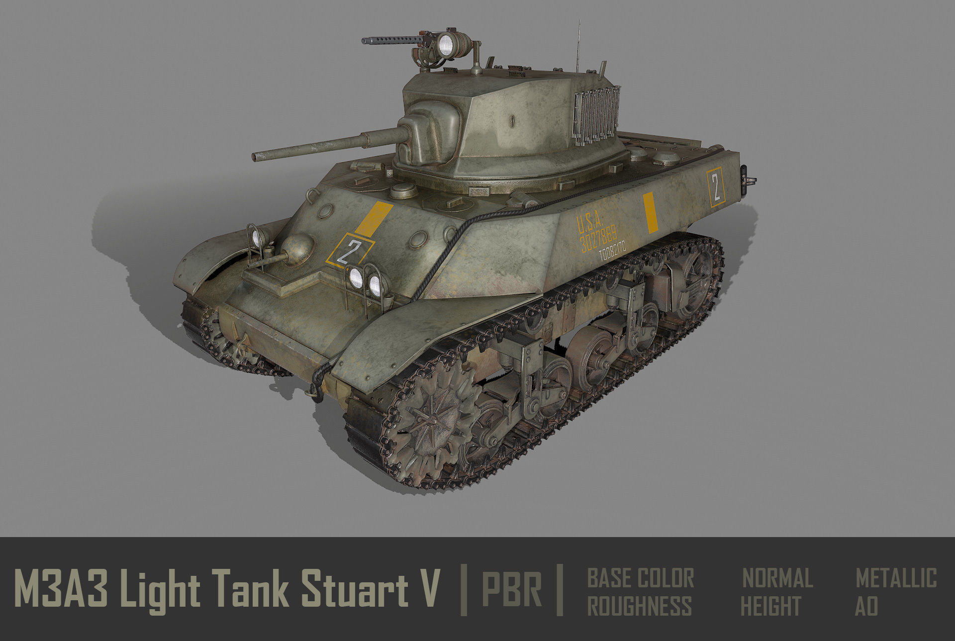 3D model M3A3 Light Tank Stuart V PBR VR / AR / low-poly | CGTrader