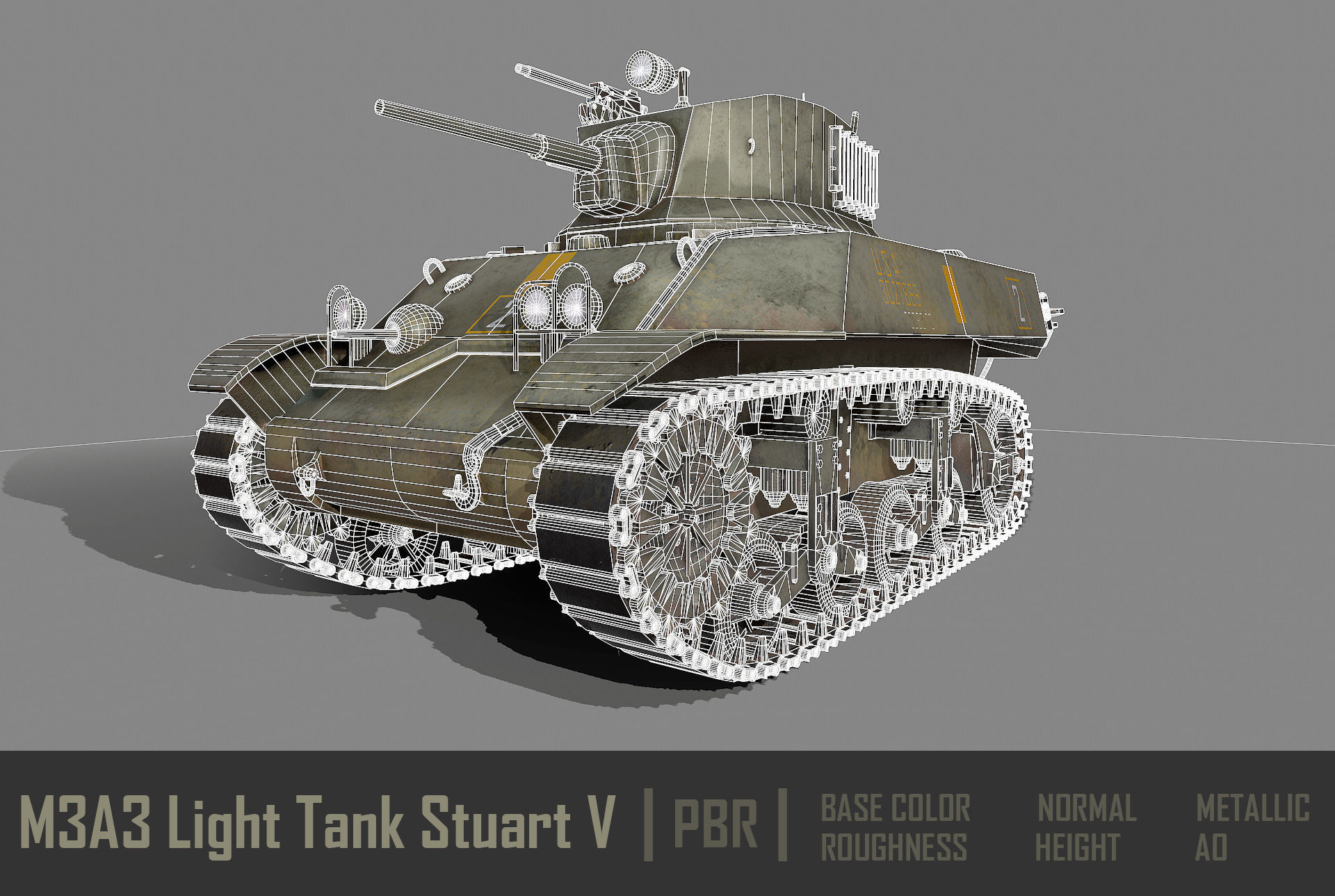 3D model M3A3 Light Tank Stuart V PBR VR / AR / low-poly | CGTrader