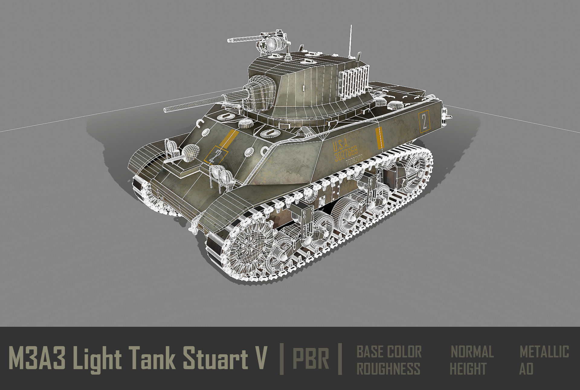 3D model M3A3 Light Tank Stuart V PBR VR / AR / low-poly | CGTrader