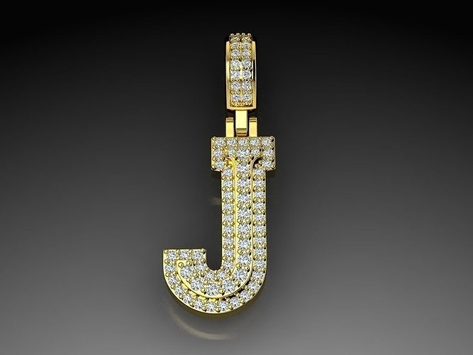 Diamond Alphabet Pendant Letter J 3D model 3D printable | CGTrader