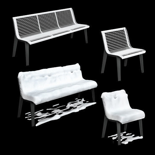 Mmcite Emau Park bench with backrest under the snow 3D model | CGTrader