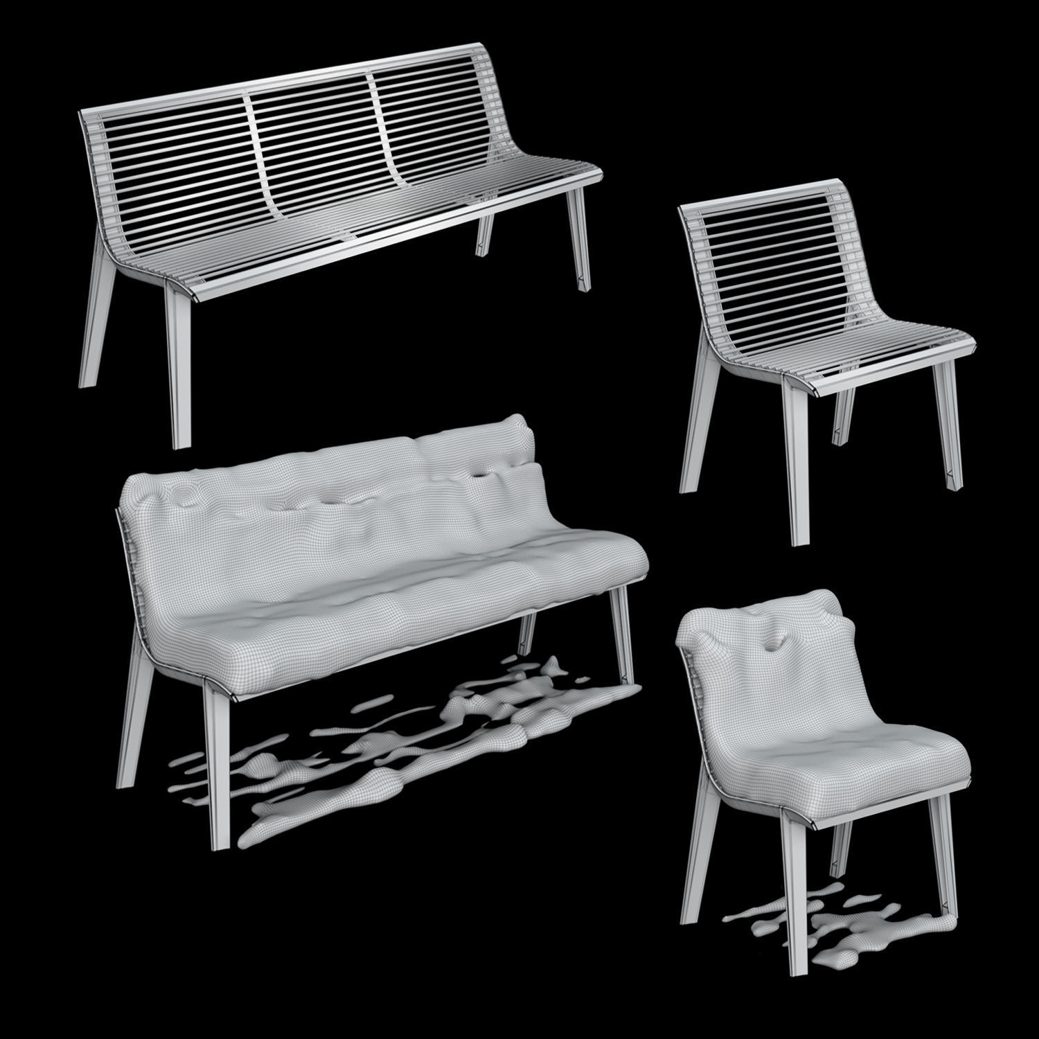Mmcite Emau Park bench with backrest under the snow 3D model | CGTrader