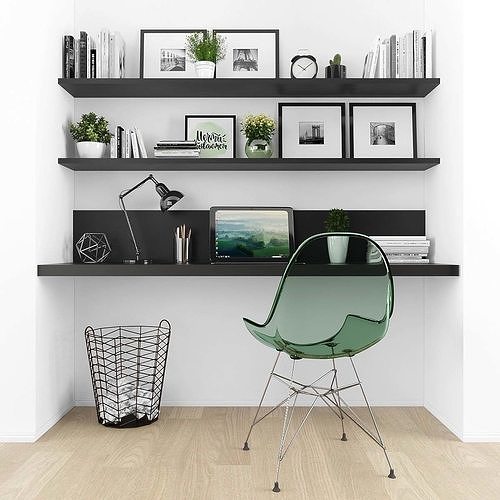 3D model Workplace home office with shelves and chair VR / AR / low ...