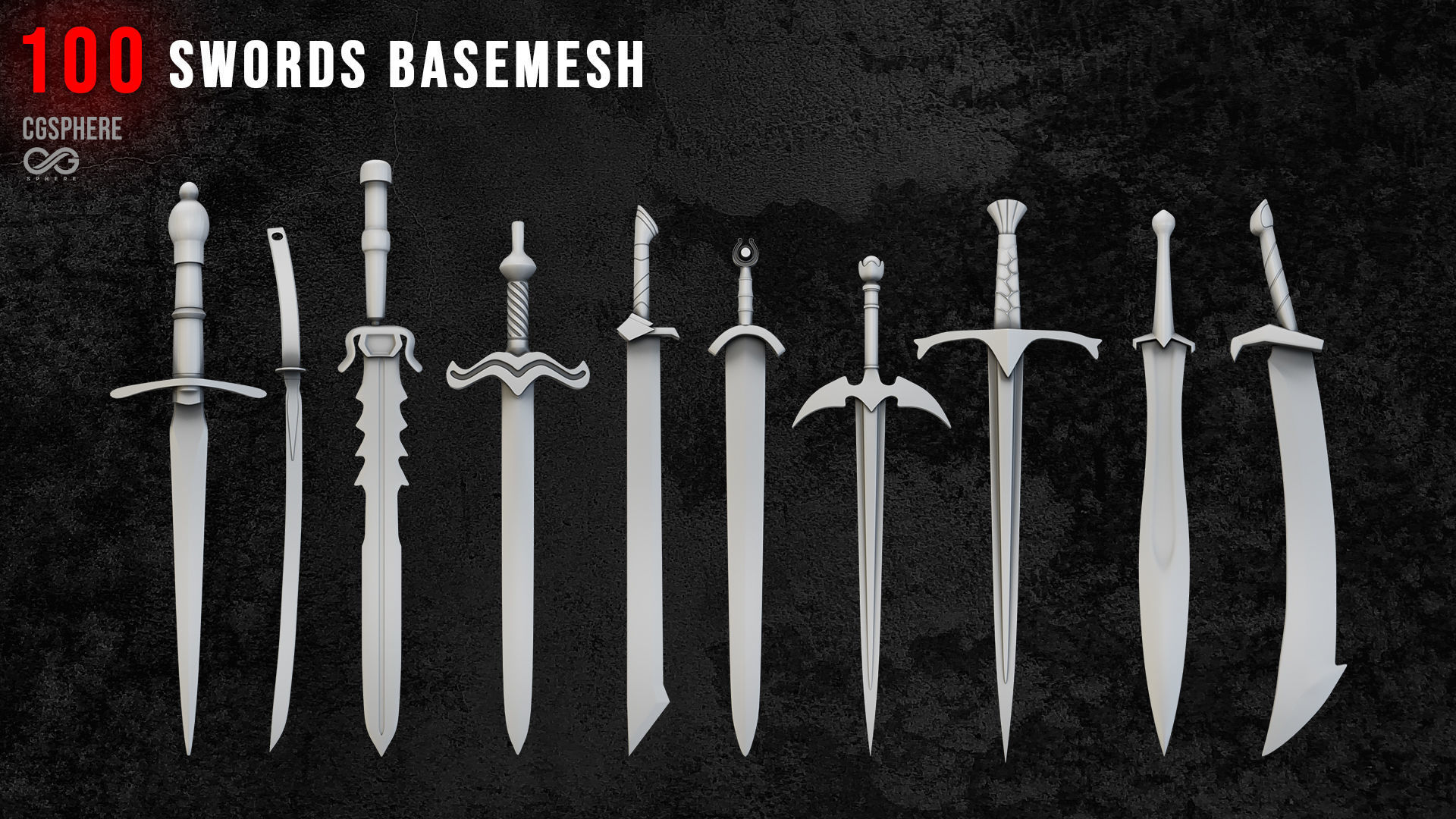 3D model 100 Medieval Sword Basemesh -Clean Uv And Topology VR / AR ...