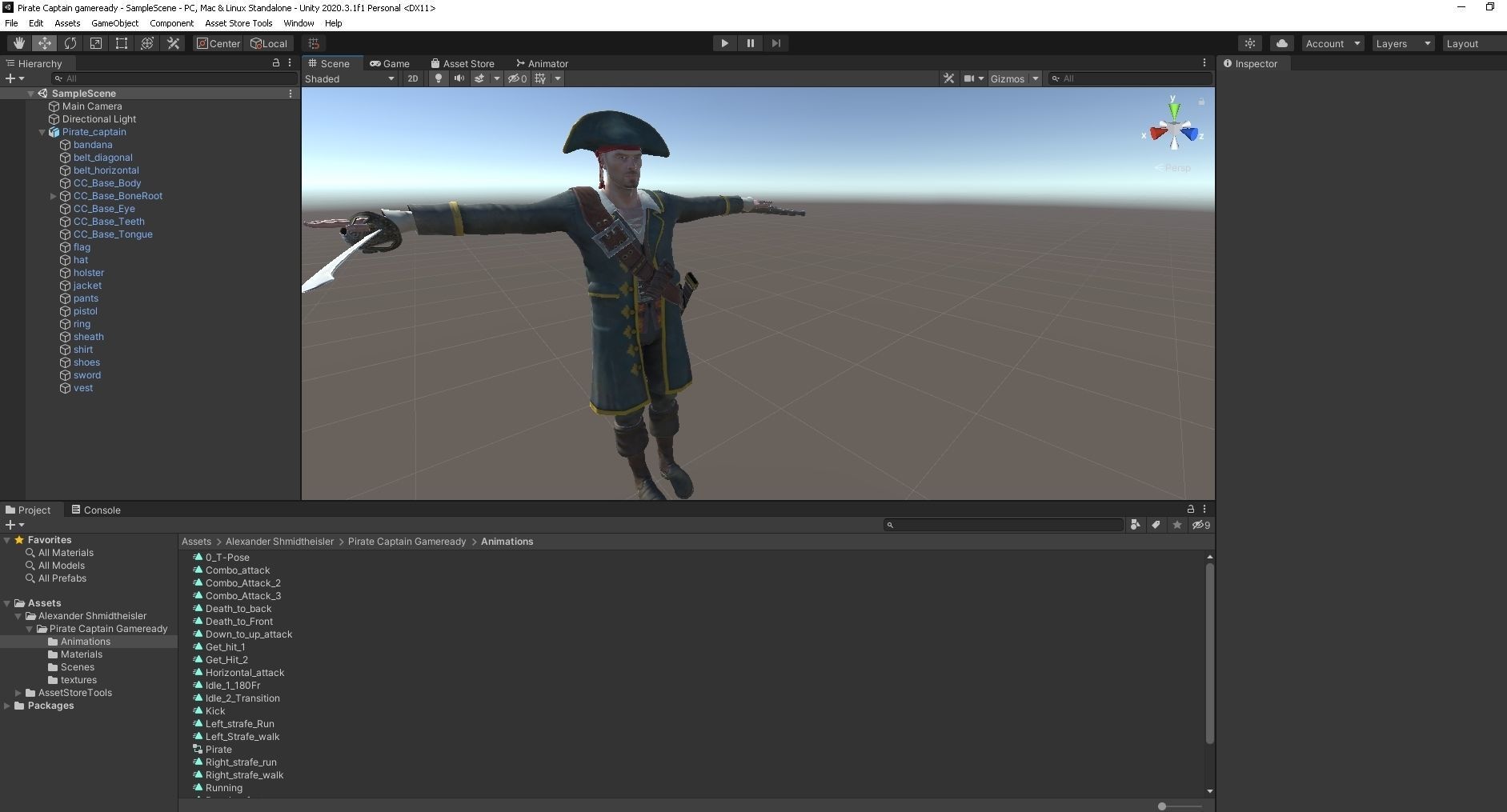 3D model Pirate Captain Gameready with animations VR / AR / low-poly ...