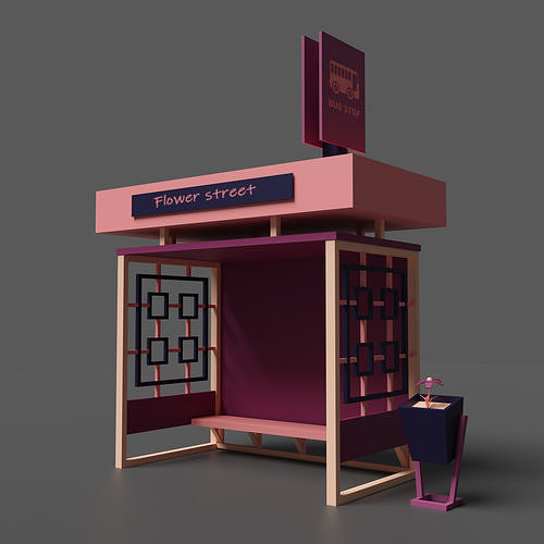 3D model Pink bus stop - with flower VR / AR / low-poly | CGTrader