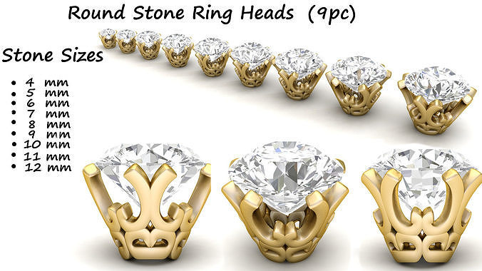 Ring Heads Type 7 - 9pc 3D model 3D printable | CGTrader